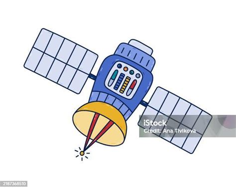 귀여운 다채로운 낙서 신호 데이터 정보를 전송하기 위한 손으로 그린 공간 프로브 윤곽선 우주선 절연 통하고 있는 백색 배경 0명에 대한 스톡 벡터 아트 및 기타 이미지