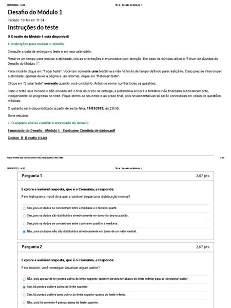 Teste Desafio Do Módulo 1 Pdf Ponto Fora Da Curva Distribuição