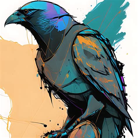 8 Illustrations Birds And Crows Characters Profile In Brush Stroke