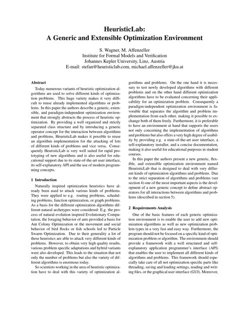 Pdf Heuristiclab A Generic And Extensible Optimization Environment
