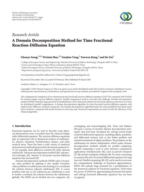 Pdf A Domain Decomposition Method For Time Fractional Reaction