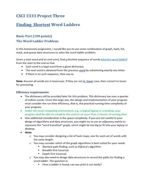 Solved CSCI Project Three Finding Shortest Word Ladders Chegg
