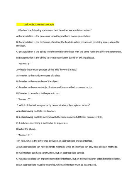 Object Oriented Programming Questionsandanswers Pdf Class Computer
