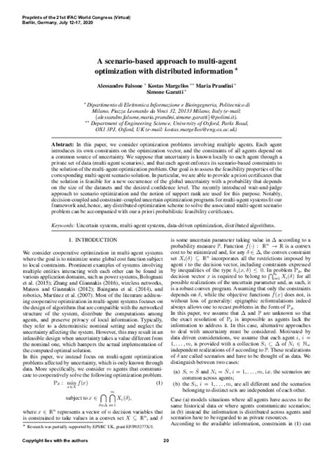 Pdf A Scenario Based Approach To Multi Agent Optimization With Distributed Information Maria