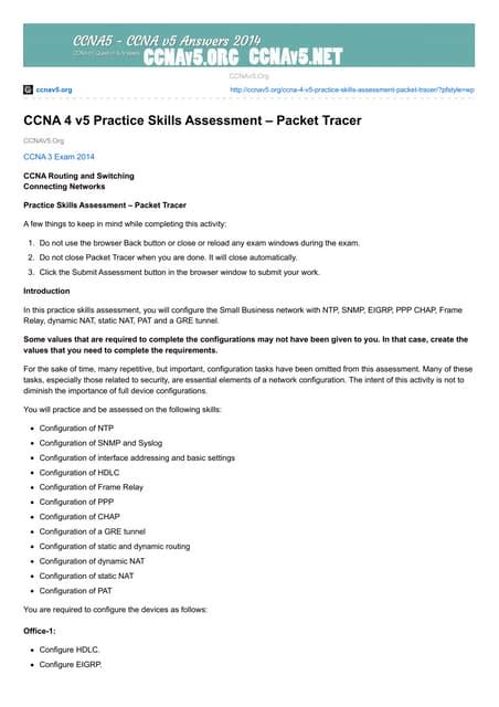Ccna 4 V5practiceskillsassessmentpackettracer Pdf Computer Networking