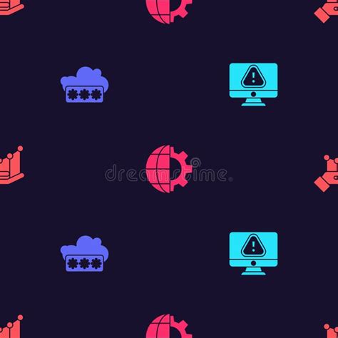 Set Monitor With Exclamation Mark Password Protection Globe Of The Earth And Gear And Pie