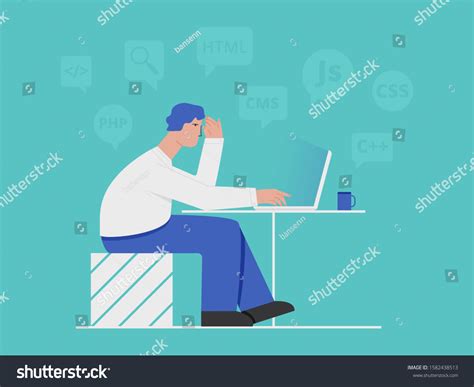 Young Freelancer Programmer Coding Laptop Illustration Stock Vector