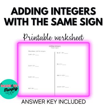 Results For Adding Integers With The Same Sign TPT