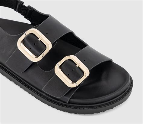 Office Sunny Double Buckle Strap Slingback Footbed Sandals Black