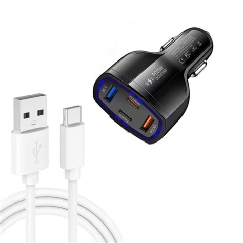 P49 53w Pd20w Type C Usb 4포트 차량용 충전기usb Type C 데이터 케이블 포함검은색