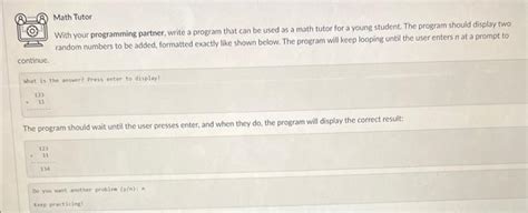 Solved Math Tutor With Your Programming Partner Write A