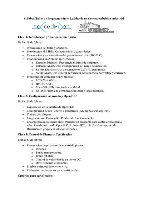 syllabus taller de programacion en ladder de sistemas industriales pdf