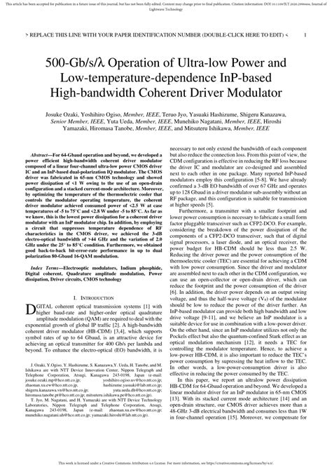 Pdf 500 Gbsλ Operation Of Ultra Low Power And Low Temperature Dependence Inp Based High