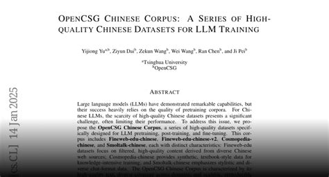 Paper Page Opencsg Chinese Corpus A Series Of High Quality Chinese