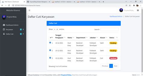 Github Firyanulrizky Sistem Manajemen Absensi Karyawan Projek Laravel 12