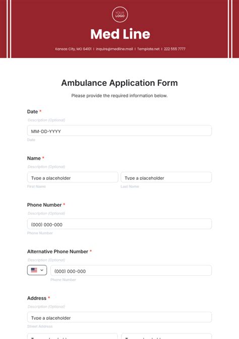 Free Ambulance Application Form Template Edit Online And Download