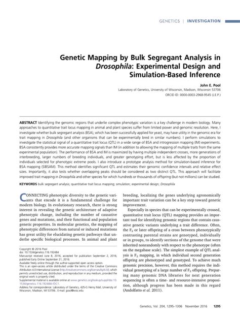 genetic mapping by bulk segregant analysis in drosophila experimental