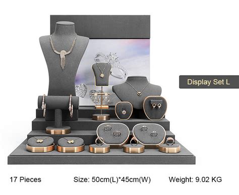 Luxury Retail Gold Metal Dark Gray Velvet Jewelry Display Sets