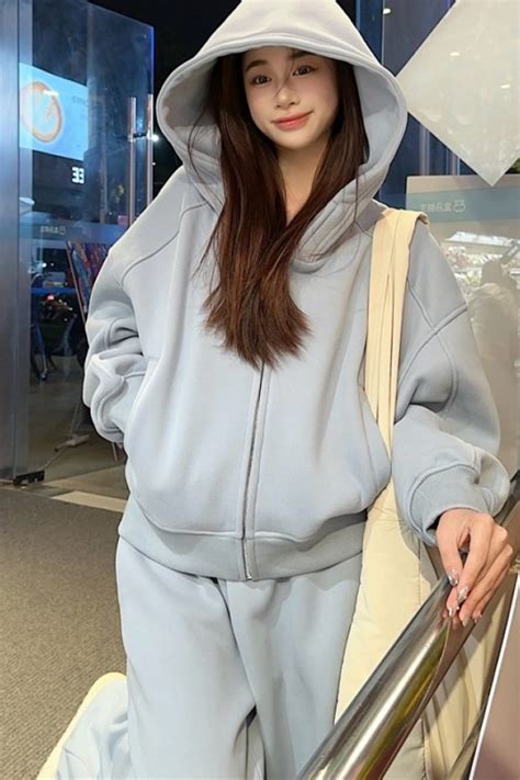 핑크프릴 Set 후드 기모 긴팔 집업 자켓 캐주얼 와이드 바지 투피스세트