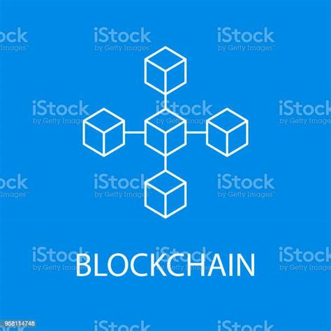 파란색 배경에 개요 스타일 Blockchain 벡터 아이콘 또는 디자인 요소 3차원 형태에 대한 스톡 벡터 아트 및 기타 이미지 3차원 형태 금융 기하 도형 Istock