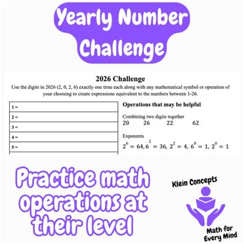 2026 Math Challenge By Klein Concepts Tpt