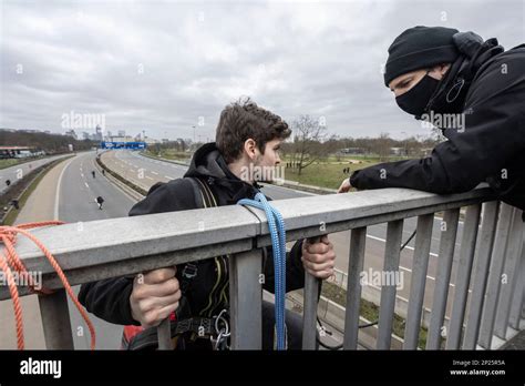 04 march 2023 hesse frankfurt main activists abseil down from a