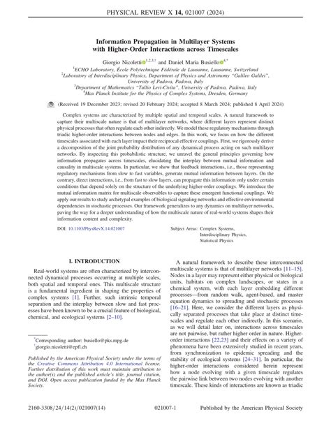 Pdf Information Propagation In Multilayer Systems With Higher Order Interactions Across Timescales