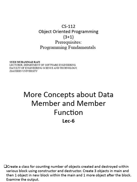 Oop Lec 6 More Concepts About Data Member And Member Function Pdf