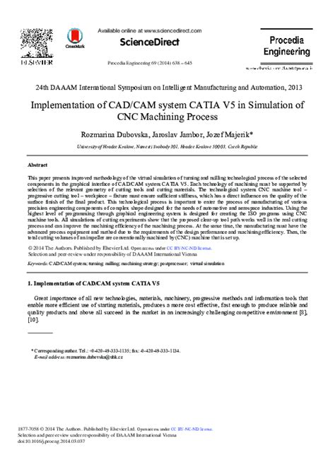 Pdf Implementation Of Cadcam System Catia V5 In Simulation Of Cnc Machining Process