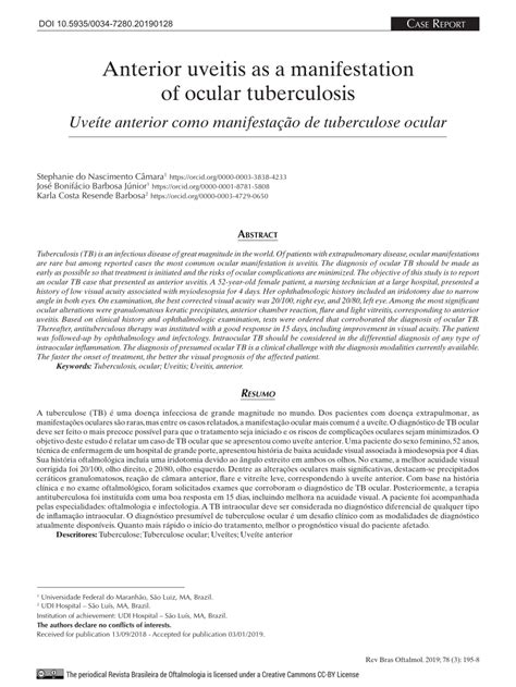 Pdf Anterior Uveitis As A Manifestation Of Ocular Tuberculosis