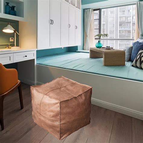 Pu Leather Pouf Cover Foot Stool Hassock Storage Ottoman Cover Bohemian