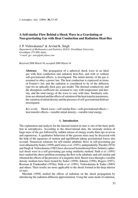 Pdf A Self Similar Flow Behind A Shock Wave In A Gravitating Or Non Gravitating Gas With Heat