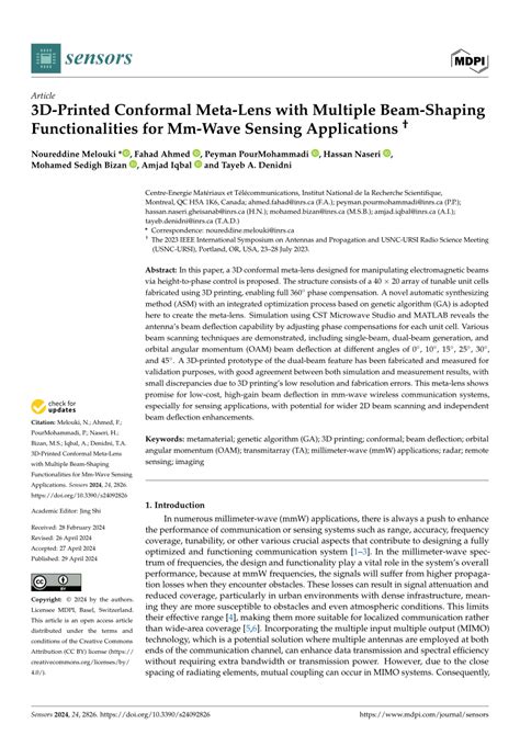 pdf 3d printed conformal meta lens with multiple beam shaping