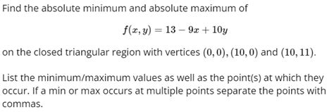 Solved Find The Absolute Minimum And Absolute Maximum Of Chegg Com