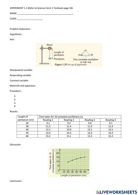 Experiment 1 1 Pendulum Worksheet Live Worksheets Worksheets Library