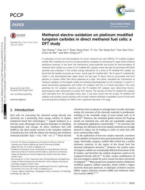 Pdf Methanol Electro Oxidation On Platinum Modified Tungsten Carbides