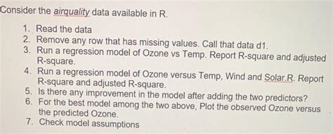 Solved Consider The Airquality Data Available In R 1 Read