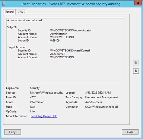 Event ID 4767 A User Account Was Unlocked WindowsTechno