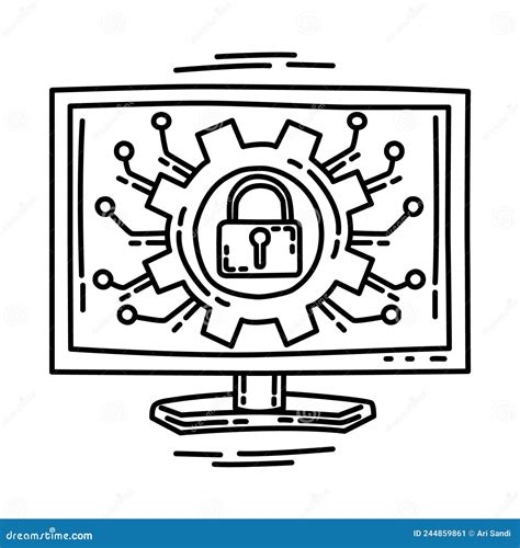 cyber security icon doodle hand drawn or outline icon style stock