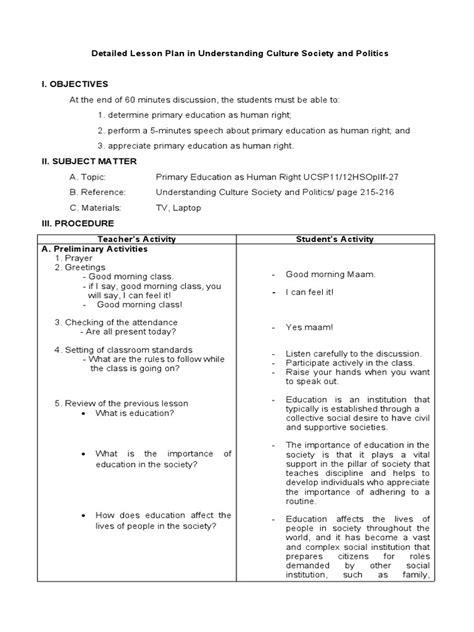 For Demo Lesson Plan Pdf Lesson Plan Primary Education