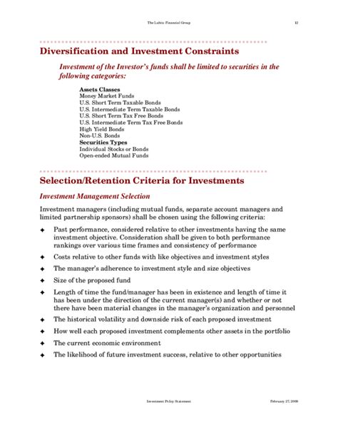 Standard Investment Policy Statement Free Download