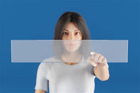 Young Woman Pointing Finger On Empty Text Search Box Copy Space Concept