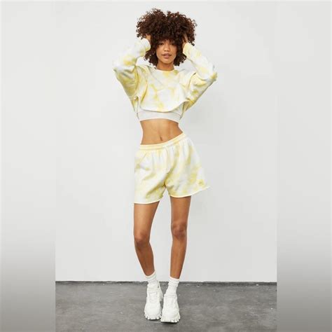 Alo Yellow Tie Dye Extreme Crop Pullover Top Crew Depop