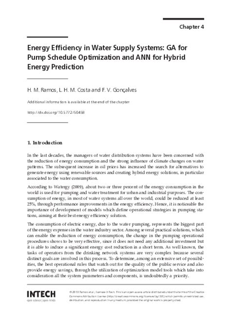 Pdf Energy Efficiency In Water Supply Systems Ga For Pump Schedule