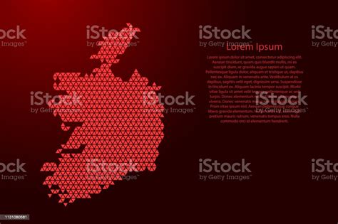 아일랜드 지도 배너 포스터 인사말 카드에 대 한 노드와 패턴 기하학적 배경을 반복 빨간 삼각형에서 추상 회로도 벡터