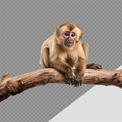 Обезьяна на ветке изолированная на прозрачном фоне Премиум Psd Файл