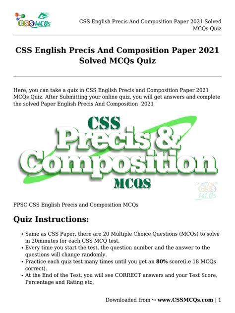 css english precis and composition paper 2021 solved mcqs quiz pdf