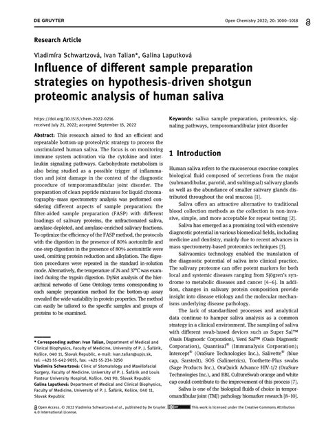 PDF Influence Of Different Sample Preparation Strategies On Hypothesis Driven Shotgun