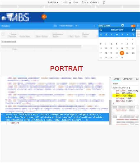 Css Primefaces Calendar Does Not Readjust Its Position On Window Rotation Stack Overflow