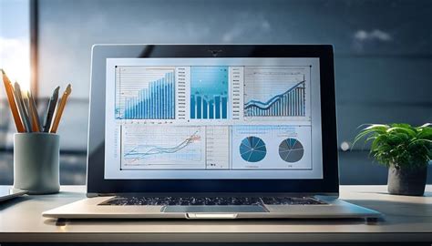 Laptop Computer Monitor With Graph And Chart Office Desk Stock